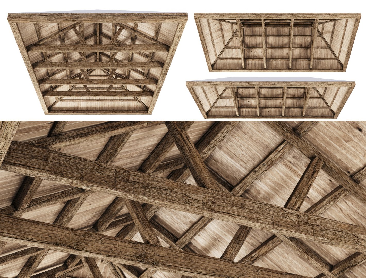 3D Wooden Ceiling V10 With Beams - TurboSquid 2285178
