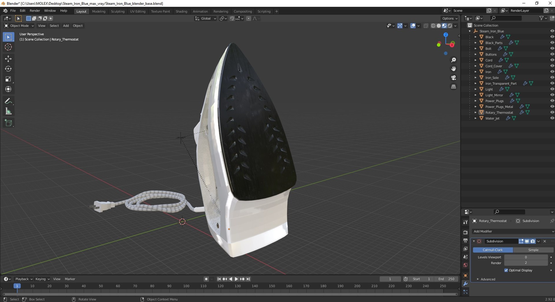 3D Steam Iron Blue Model - TurboSquid 2062674