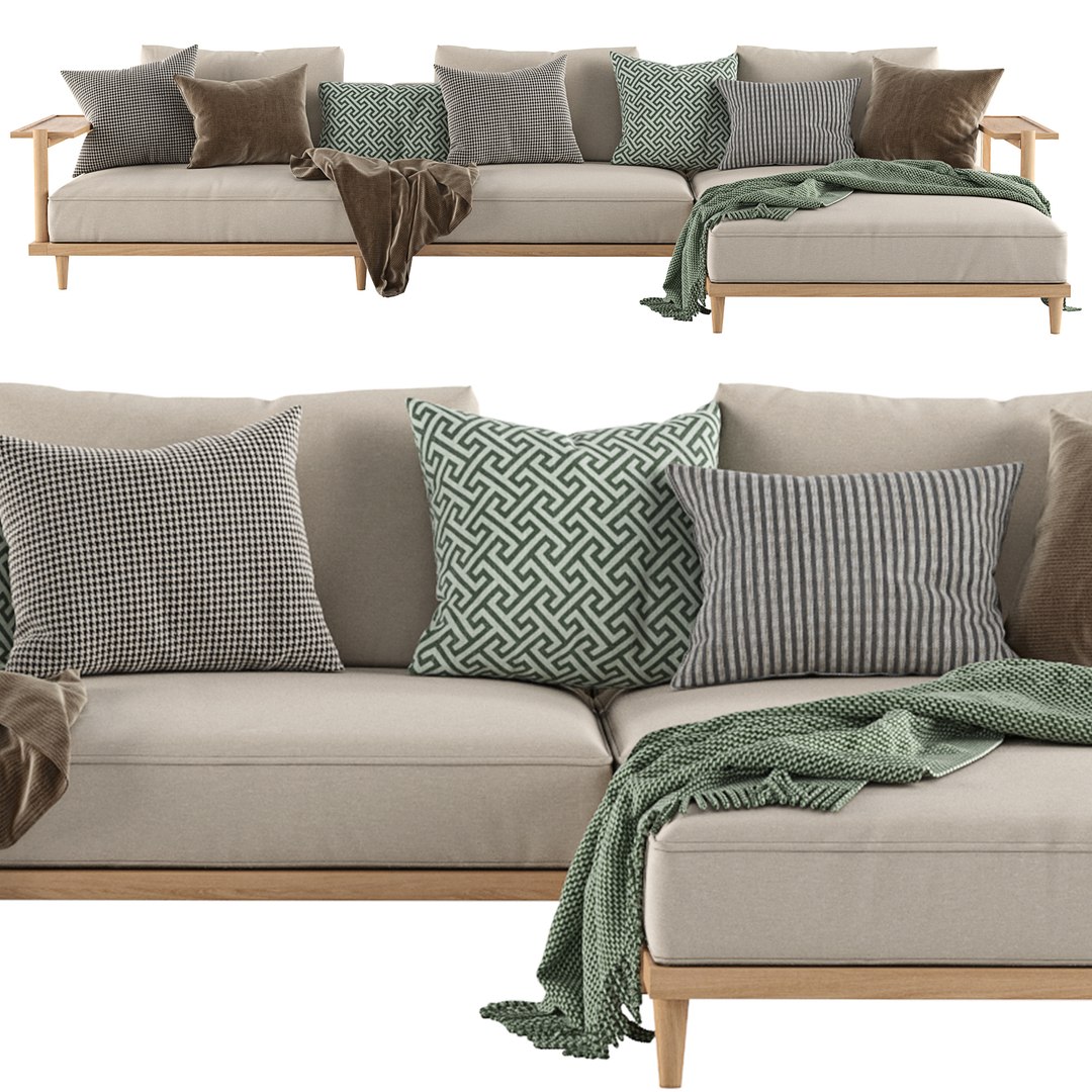 Riddle Ash Wood Outdoor L-Shaped Sectional Sofa By Acanva 3D ...