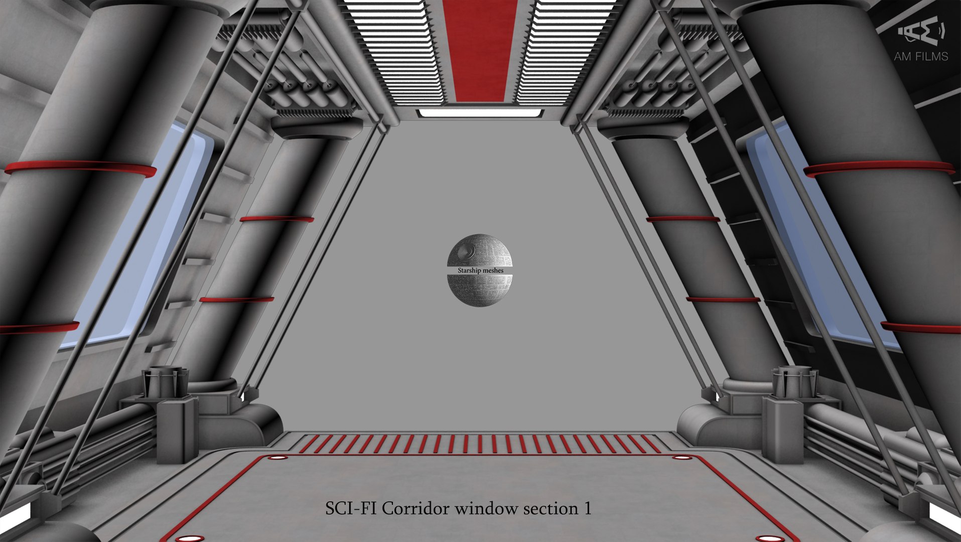 3D sci-fi corridor window section - TurboSquid 1212405