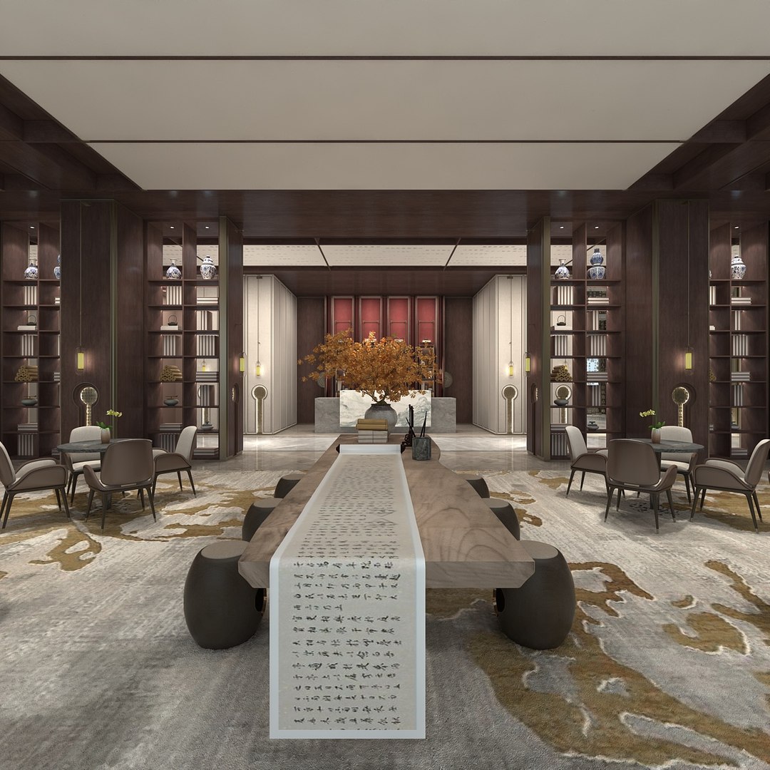 Nova Área de Negociação do Hall de Recepção em Estilo Chinês Modelo 3D ...