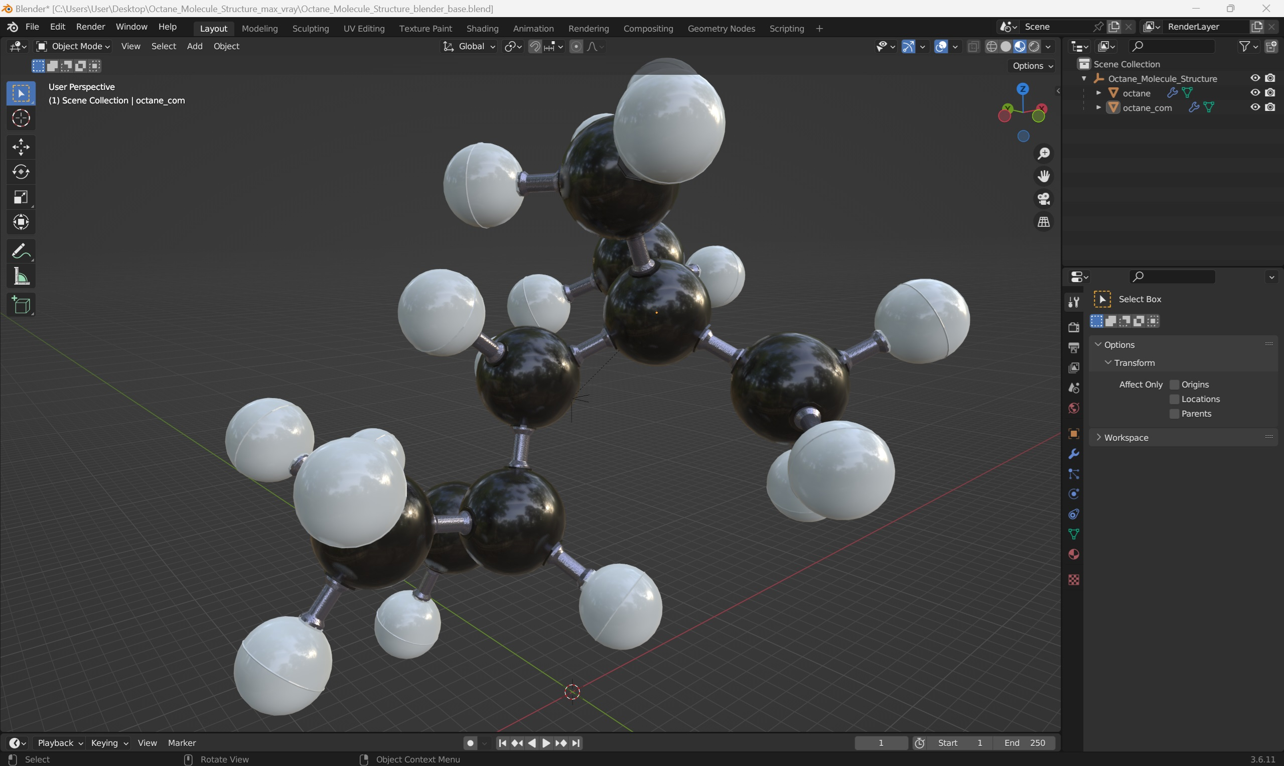 modelo 3d Estructura de la molécula de octano - TurboSquid 2391466