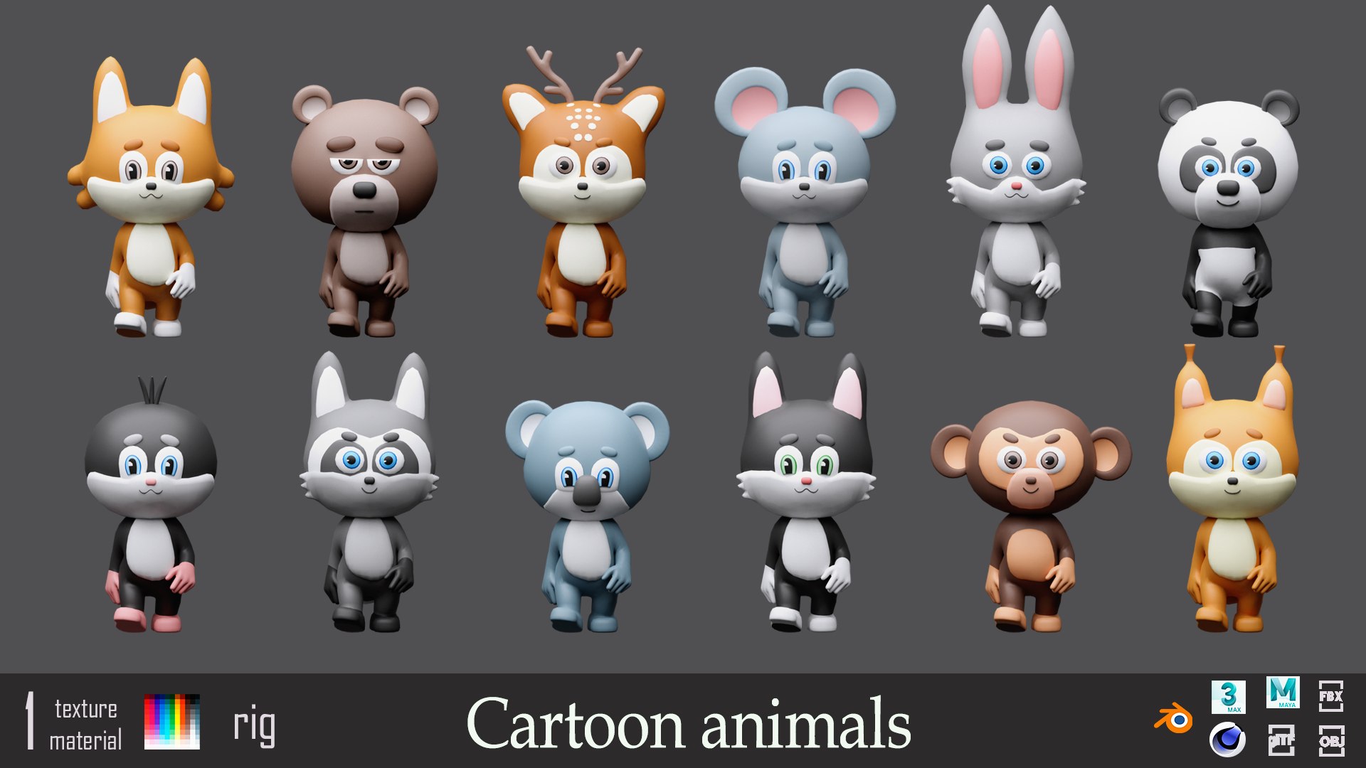 3D Cartoon Character Animals - TurboSquid 2069109
