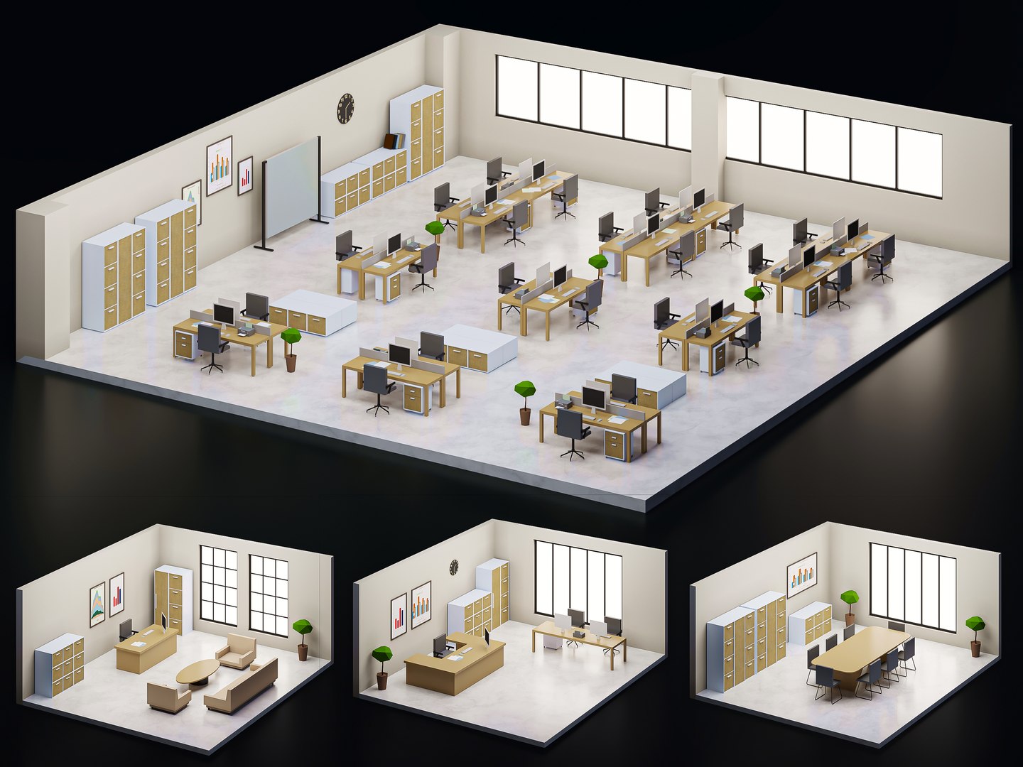 5 Set Low Poly Interior Office 3D Model - TurboSquid 2097451