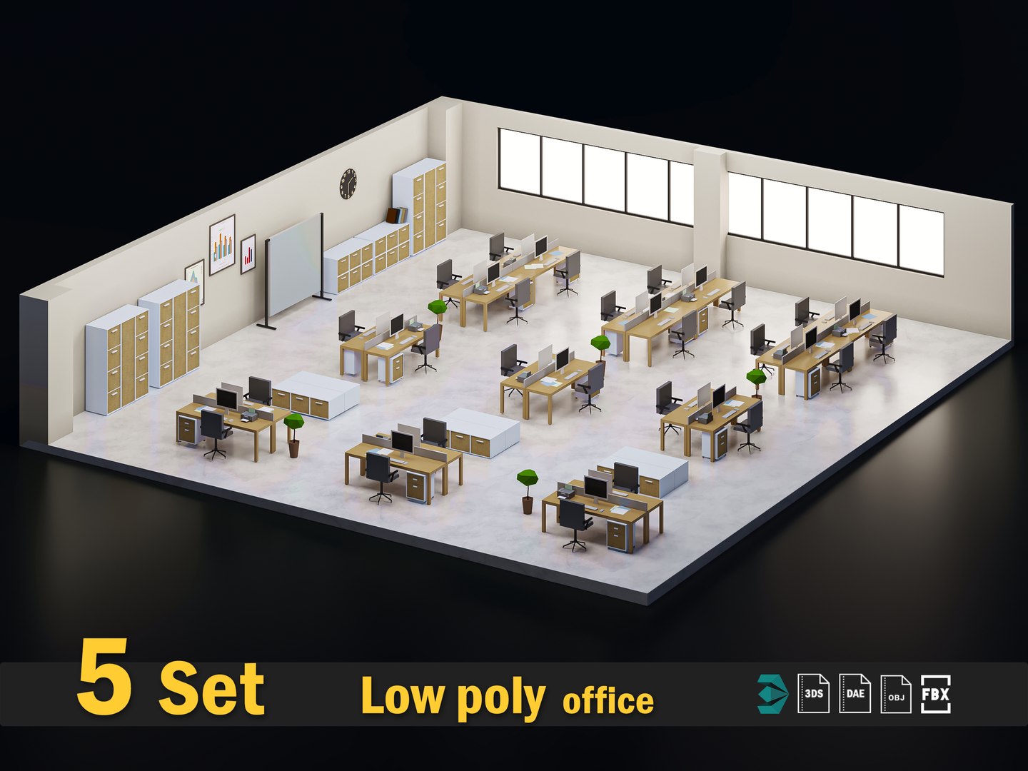 5 Set Low Poly Interior Office 3D Model - TurboSquid 2097451