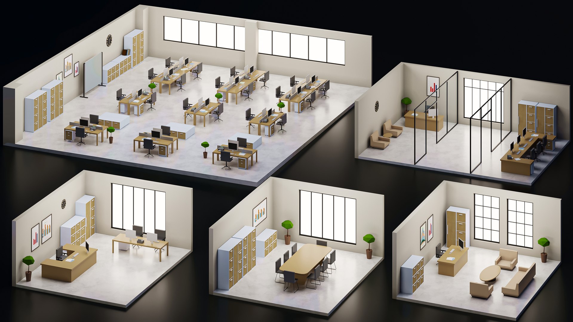 5 Set Low Poly Interior Office 3D Model - TurboSquid 2097451