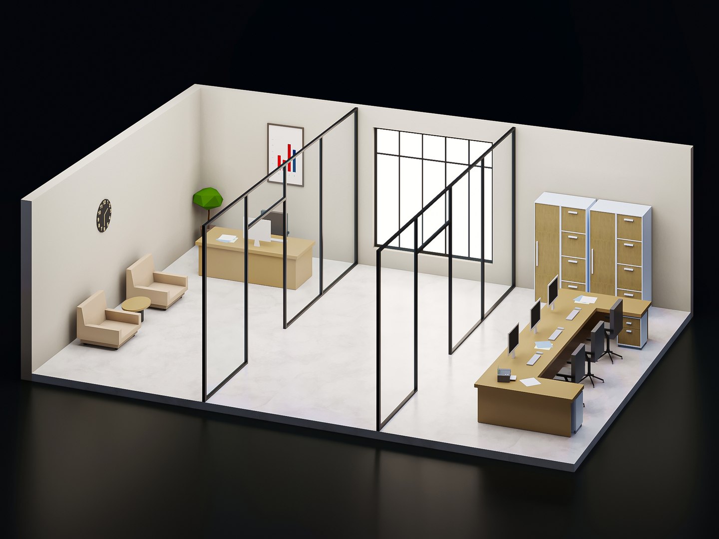 5 Set Low Poly Interior Office 3D Model - TurboSquid 2097451