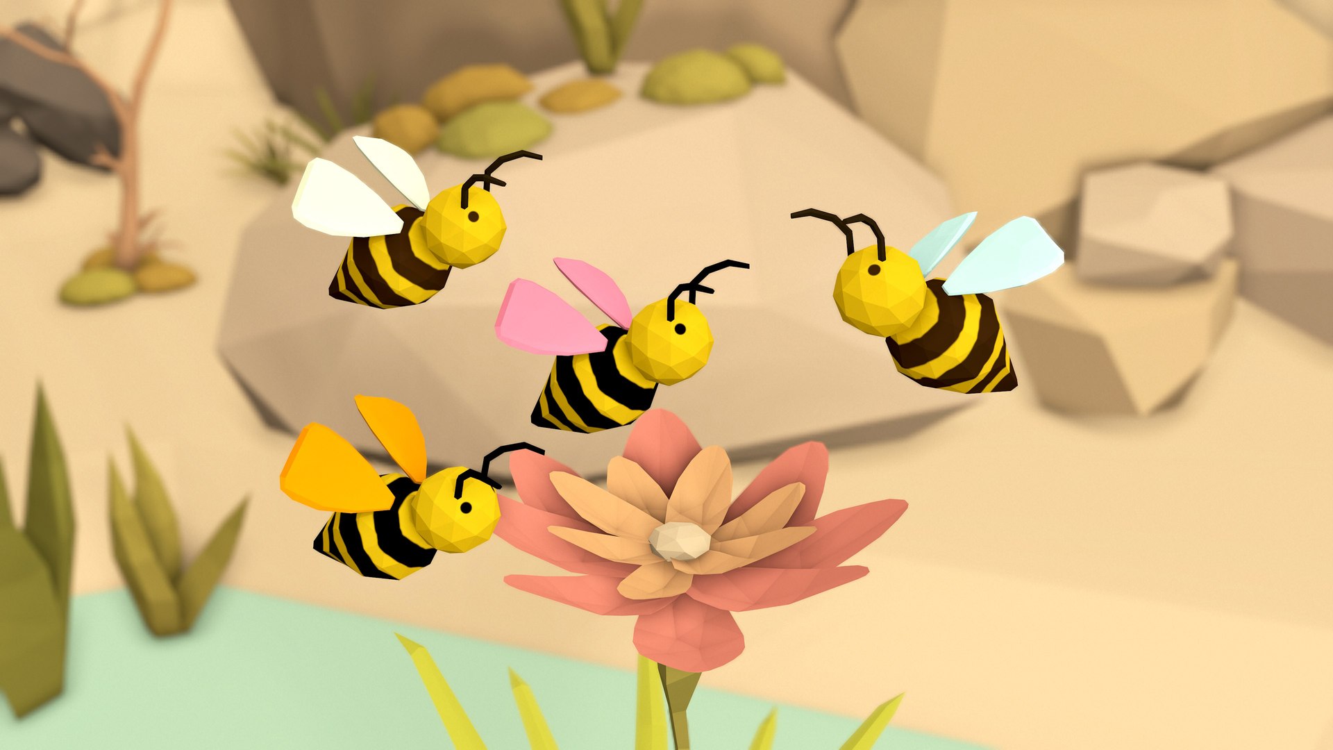 Cartoon Bees -LOW POLY Model - TurboSquid 1941263