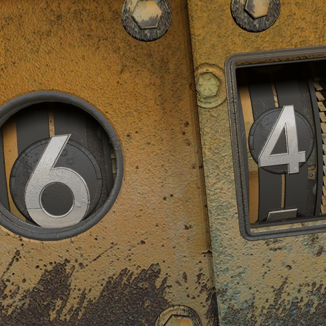 3d C4d Rusted Metal Rotary Counter