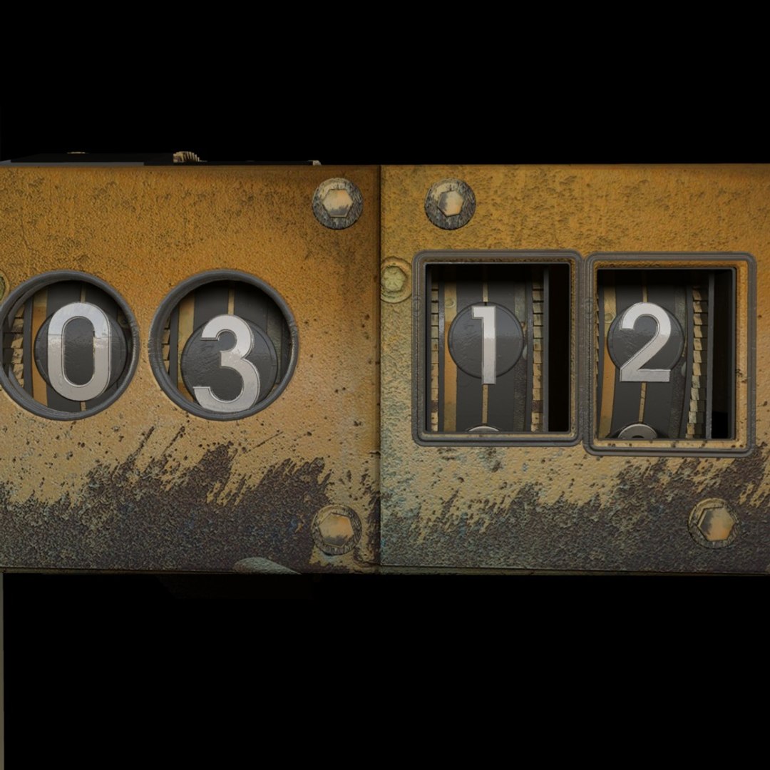 3d C4d Rusted Metal Rotary Counter