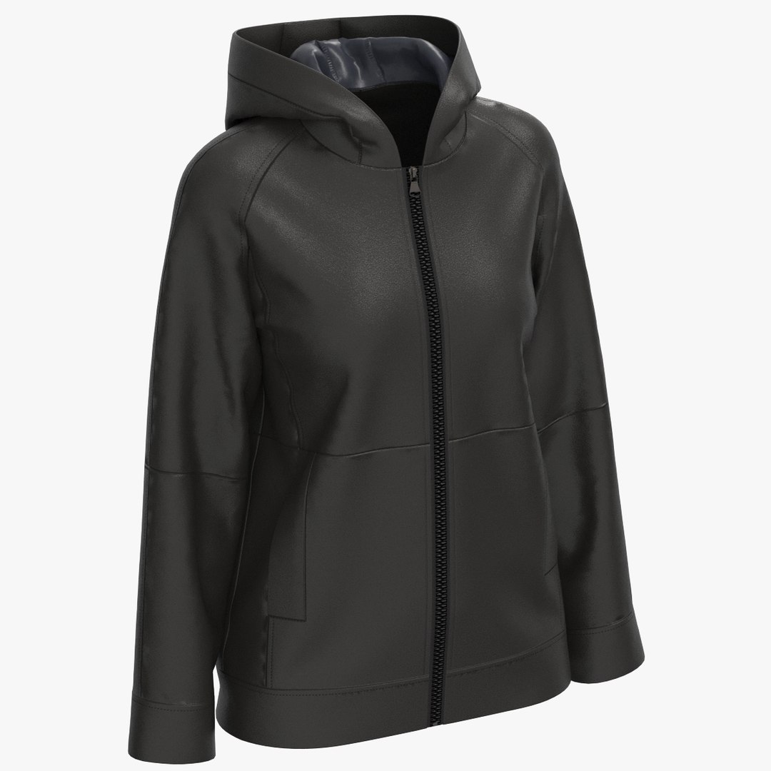 3D Model Leather Zip-up Hooded Jacket - TurboSquid 2243843