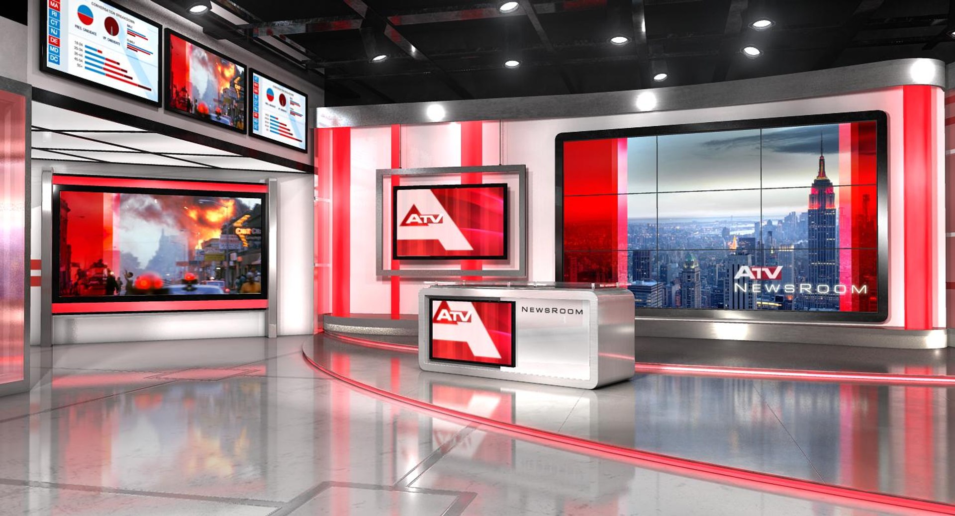 Virtual Set News Studio 3D Model - TurboSquid 1262480