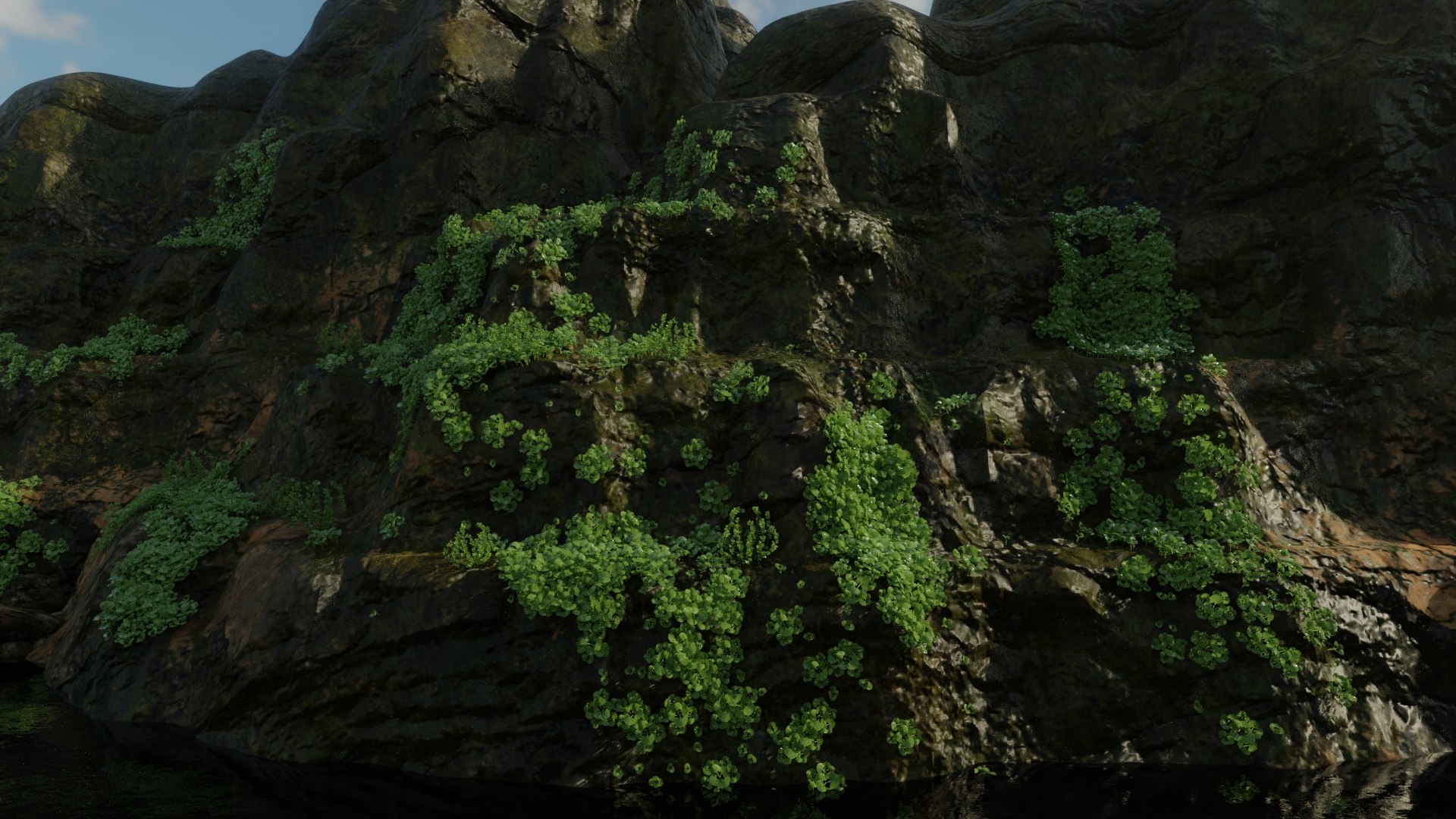 3D Scene Mossy Cliff Rock - TurboSquid 1663968