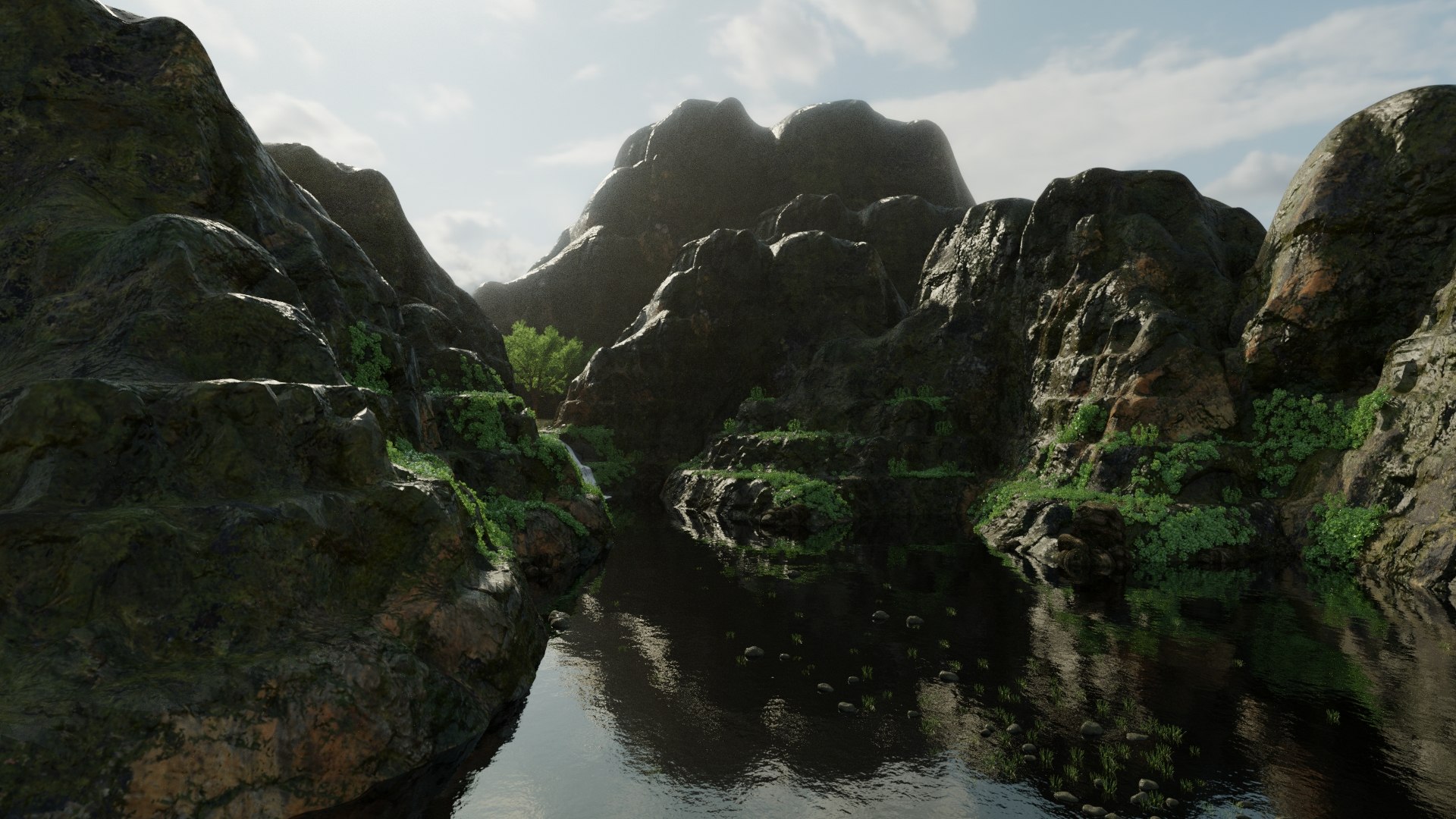 3D Scene Mossy Cliff Rock - TurboSquid 1663968