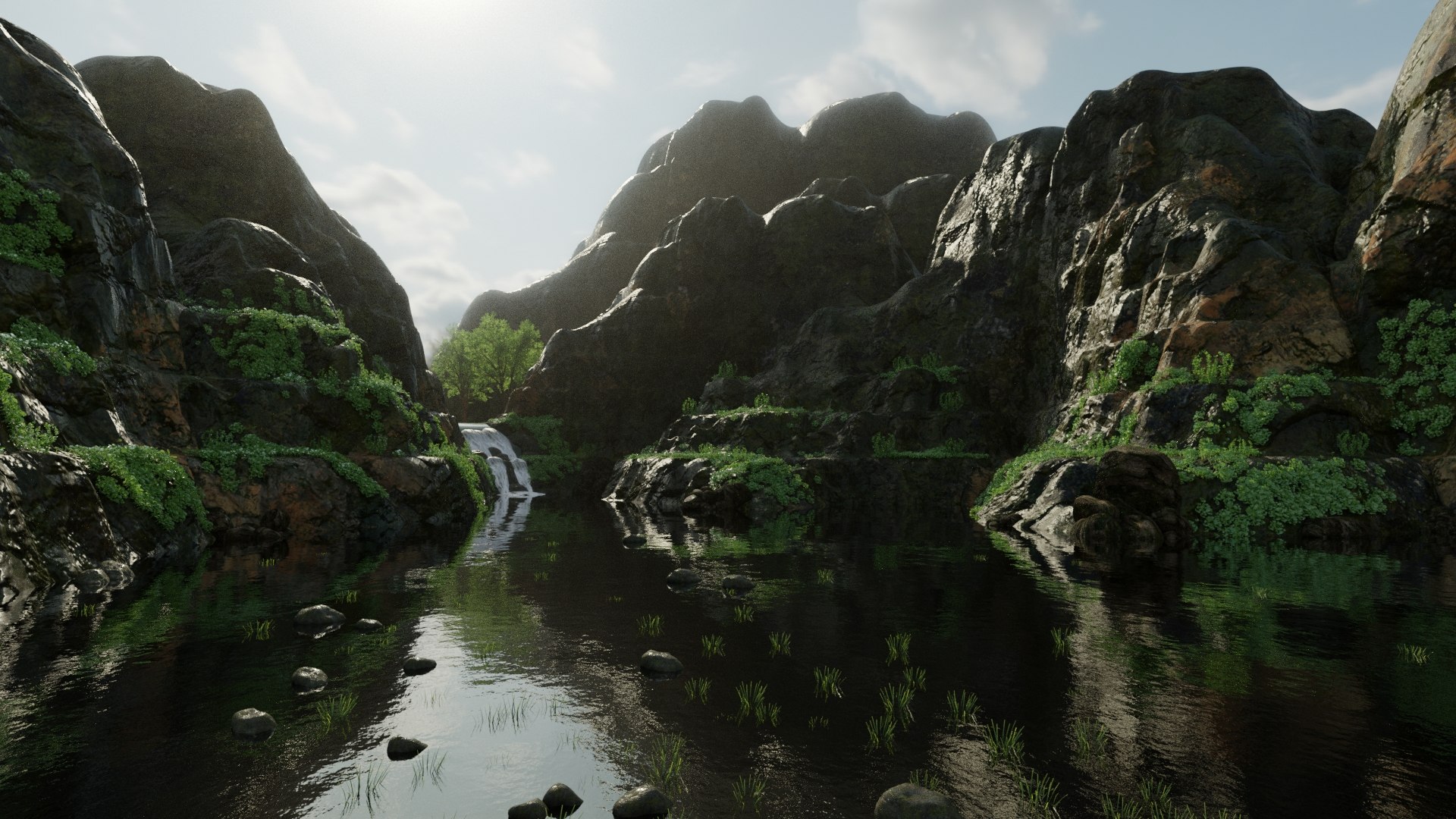 3D Scene Mossy Cliff Rock - TurboSquid 1663968