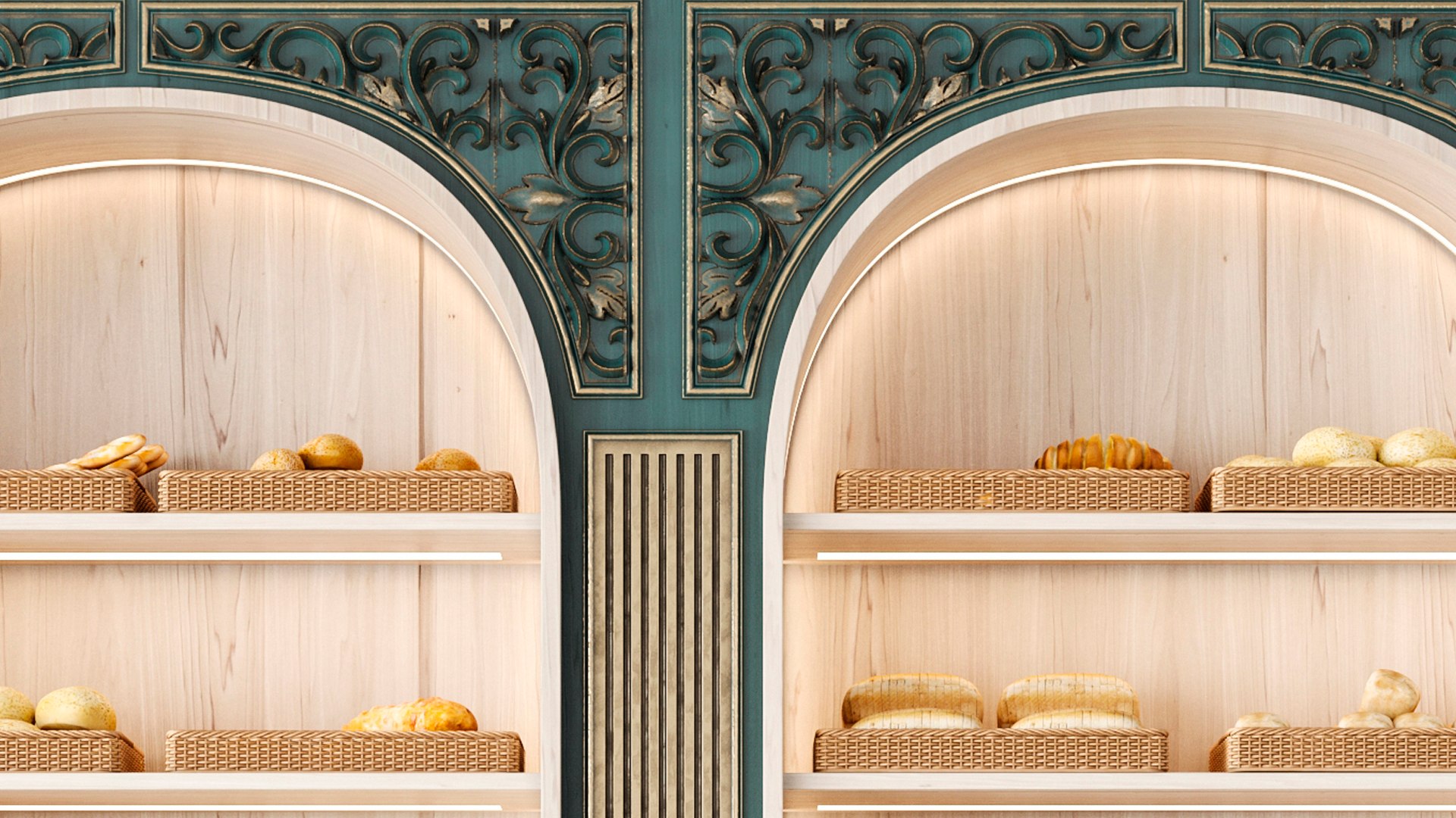 3D Design Project Of A Pastry Shop Or Cafe With A Display Case With ...