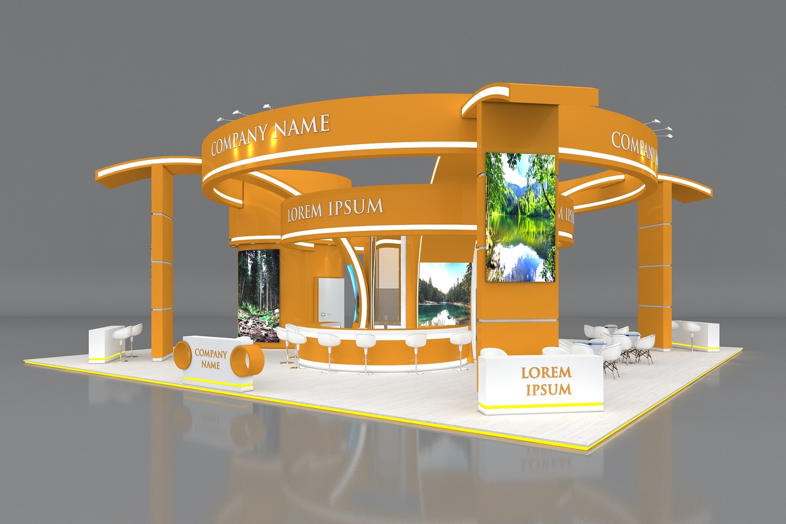 3D model Booth Exhibition Stand Stall 16x16m Height 500 cm 4 Side Open ...