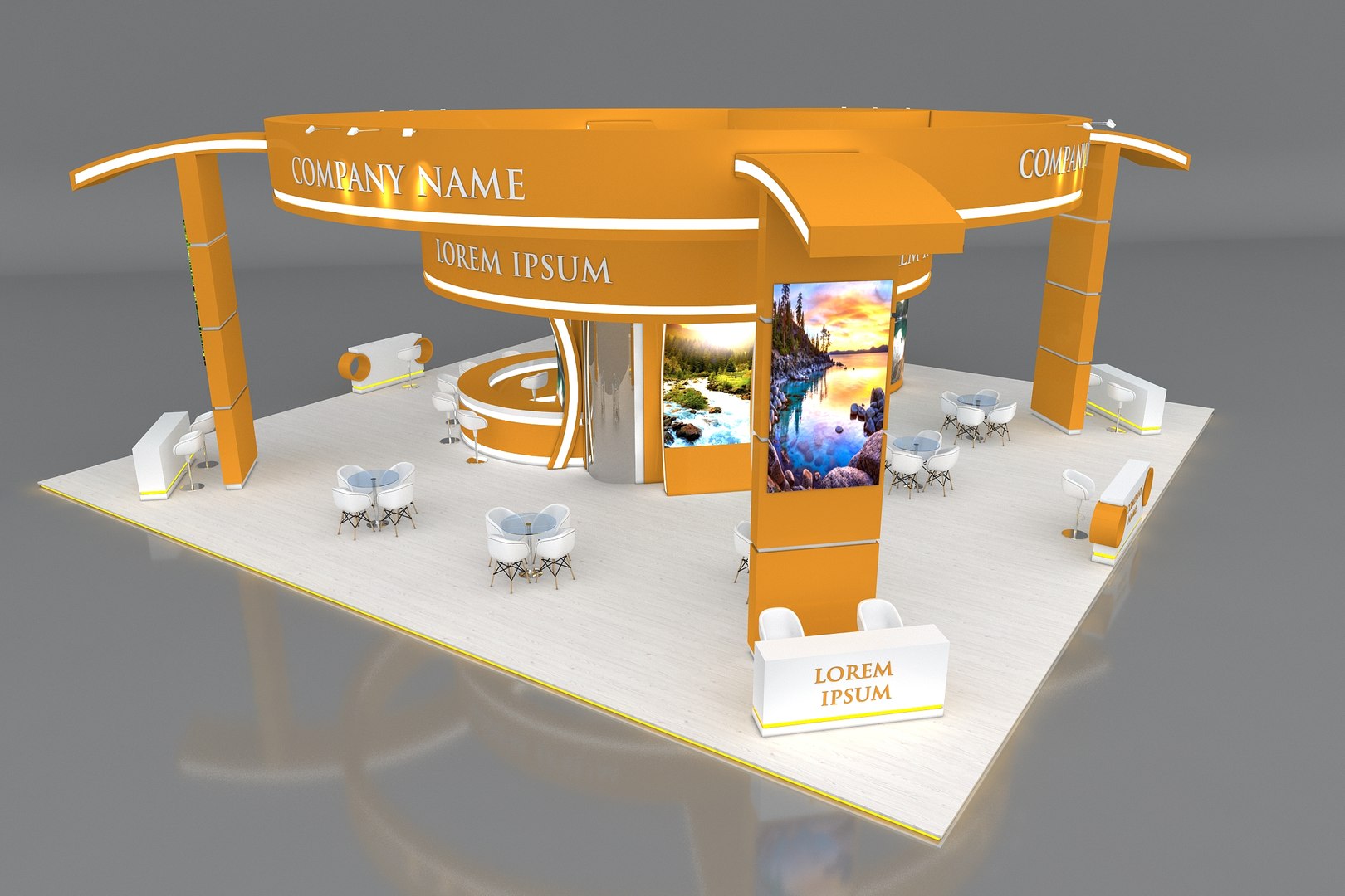 3D model Booth Exhibition Stand Stall 16x16m Height 500 cm 4 Side Open ...