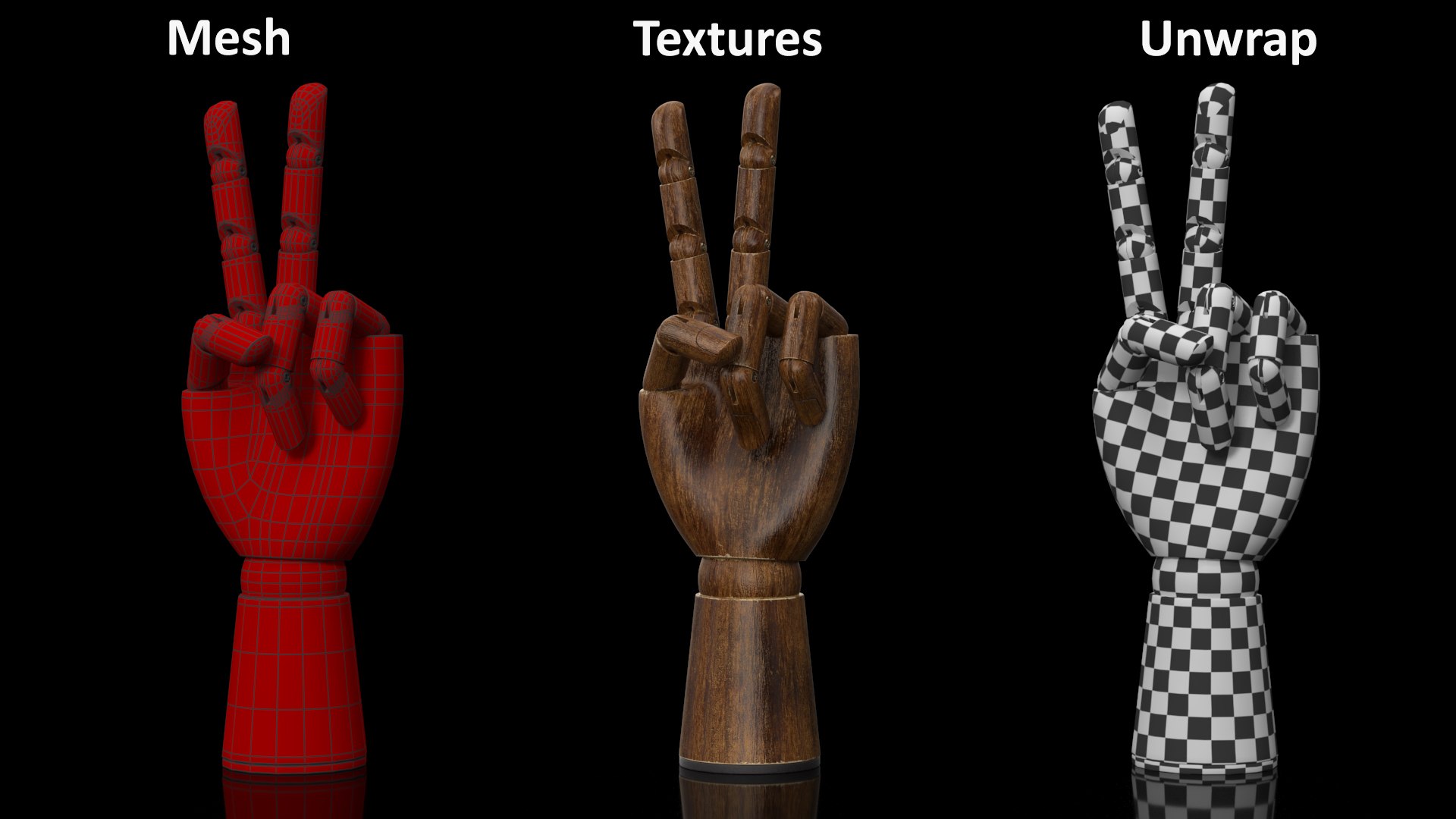 Dark Wood Mannequin Hand Peace Pose 3D model - TurboSquid 1991637