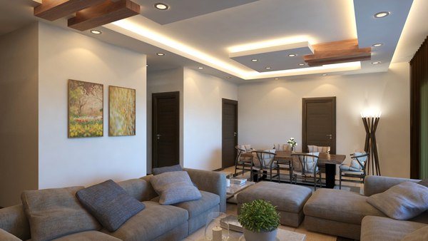 3D Modern apartment interior Scene incl living rooms 2 bedroom tv room ...