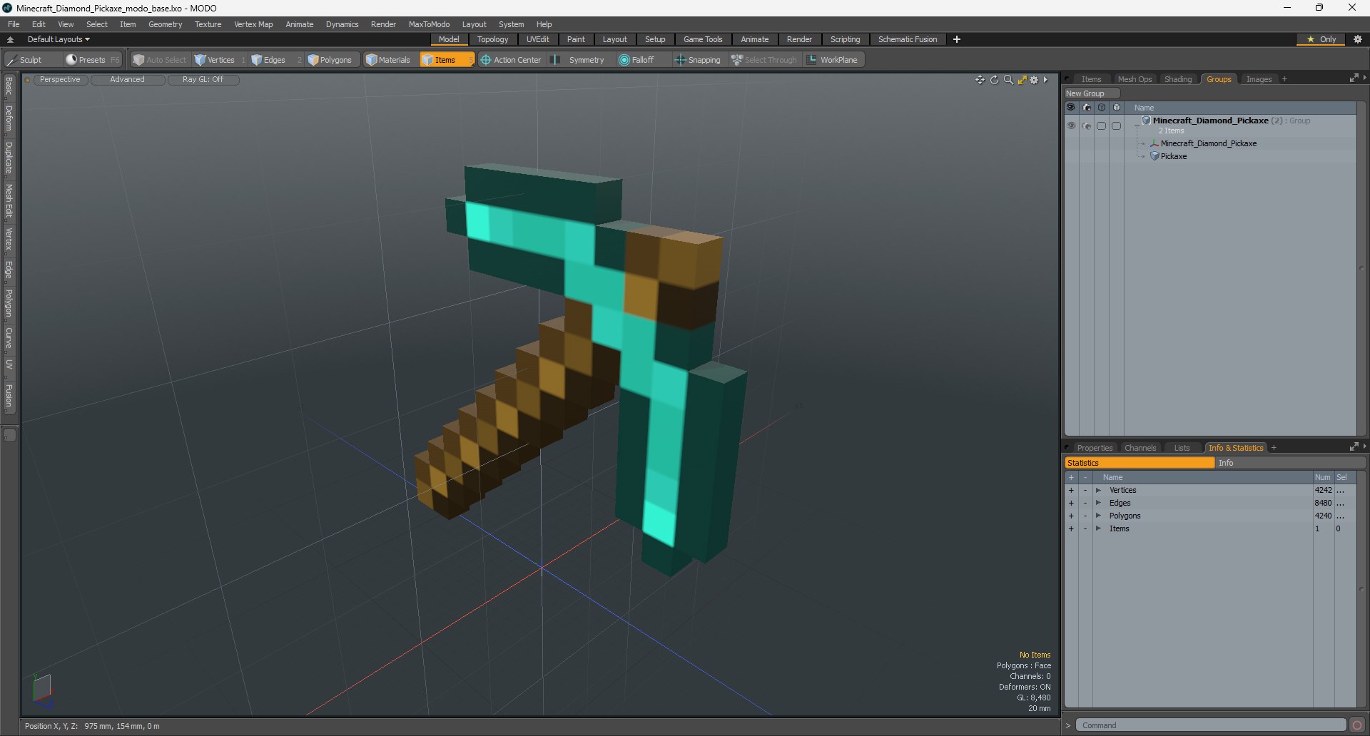 Minecraft Diamond Pickaxe Model - TurboSquid 2292973