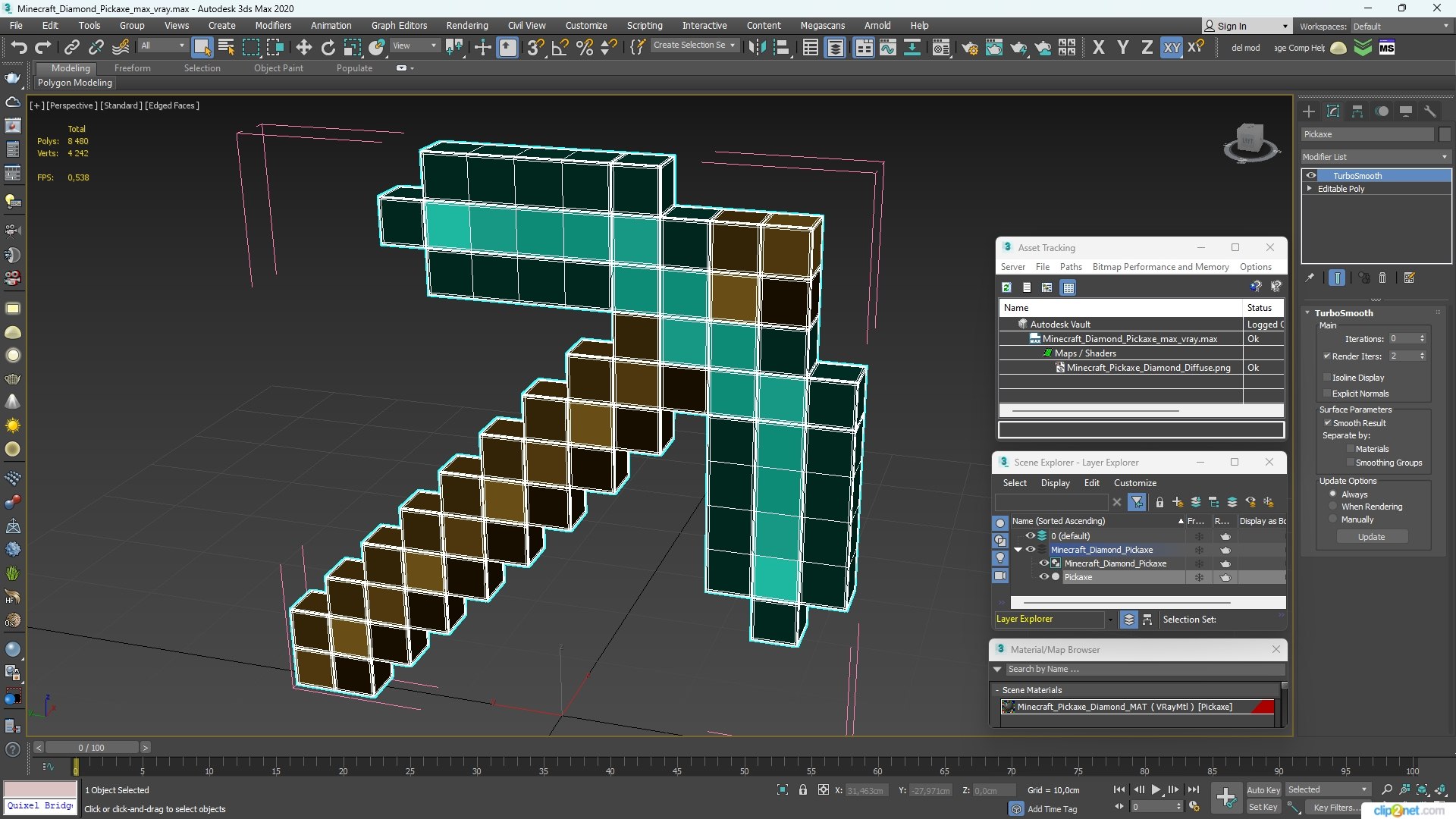 Minecraft Diamond Pickaxe Model - TurboSquid 2292973