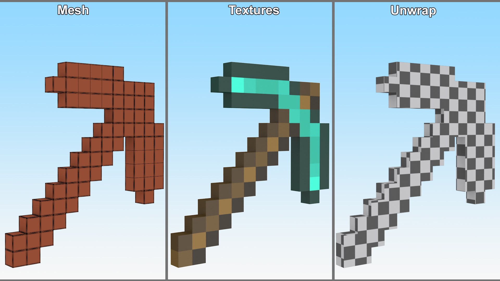 Minecraft Diamond Pickaxe Model - TurboSquid 2292973