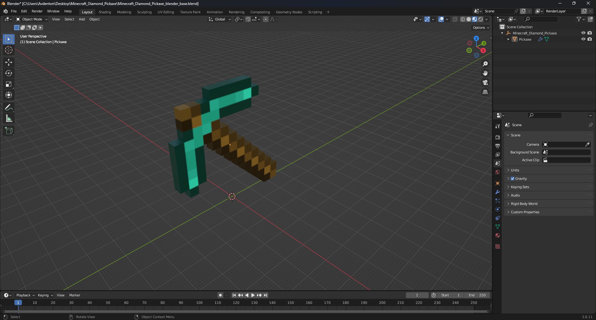 Minecraft Diamond Pickaxe Model - TurboSquid 2292973
