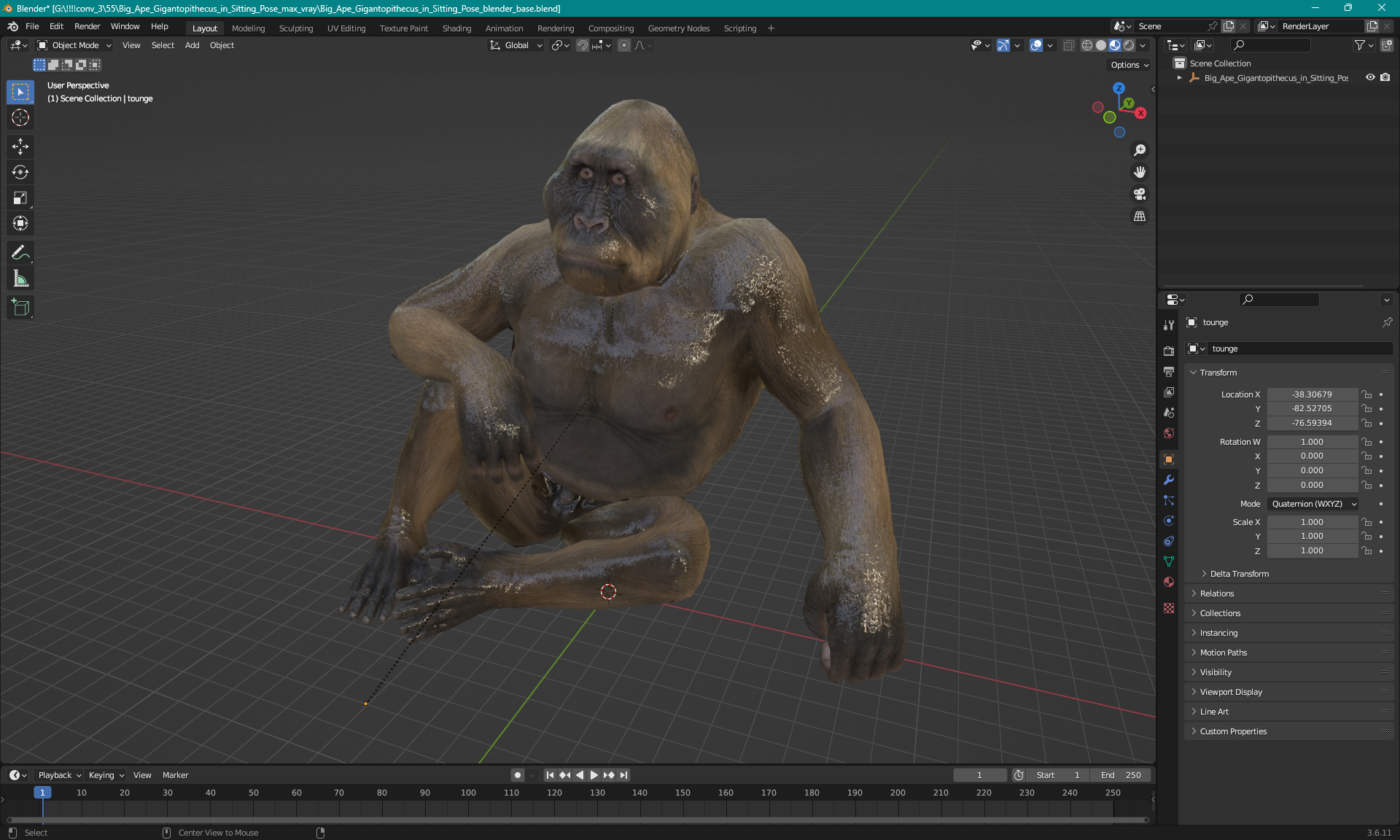 modelo 3d El gran simio Gigantopithecus en posición sentada - TurboSquid 2311888