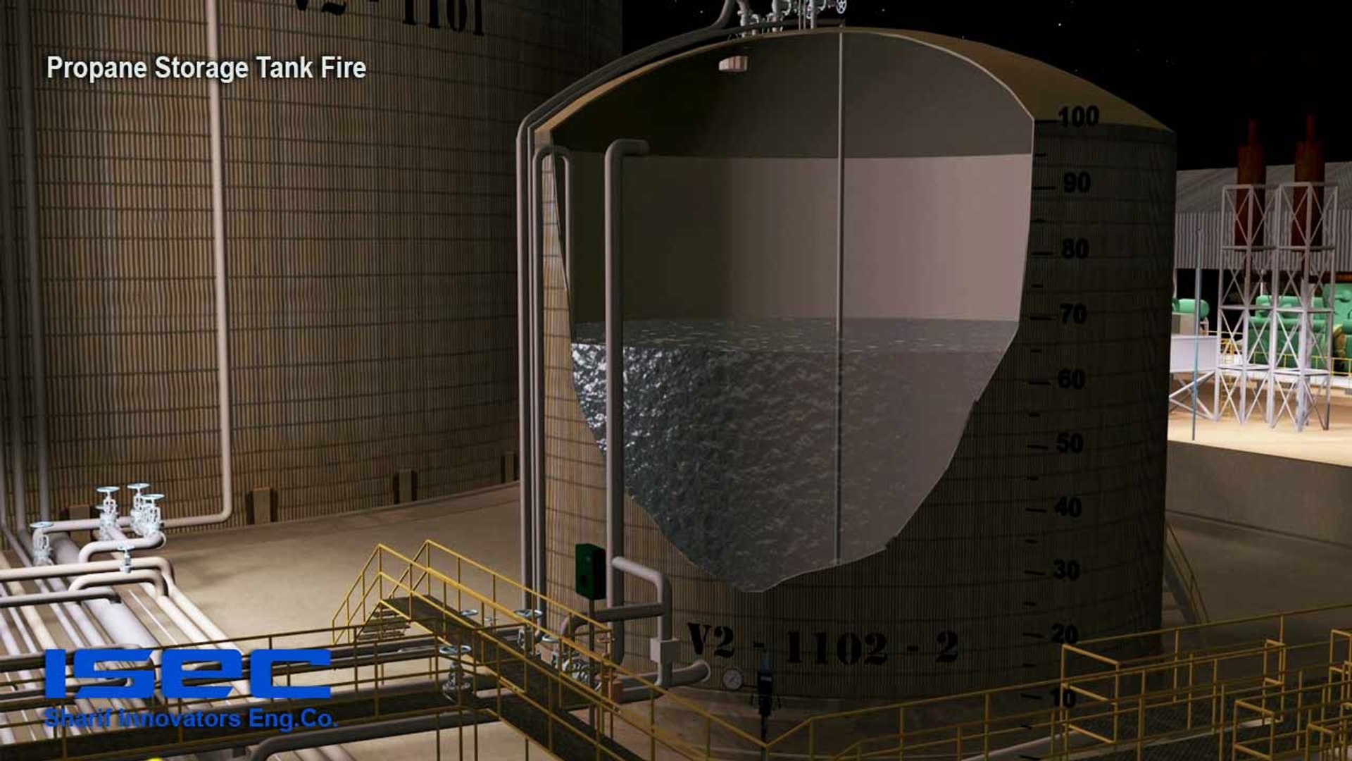 Animation MPEG Video storage tank fire