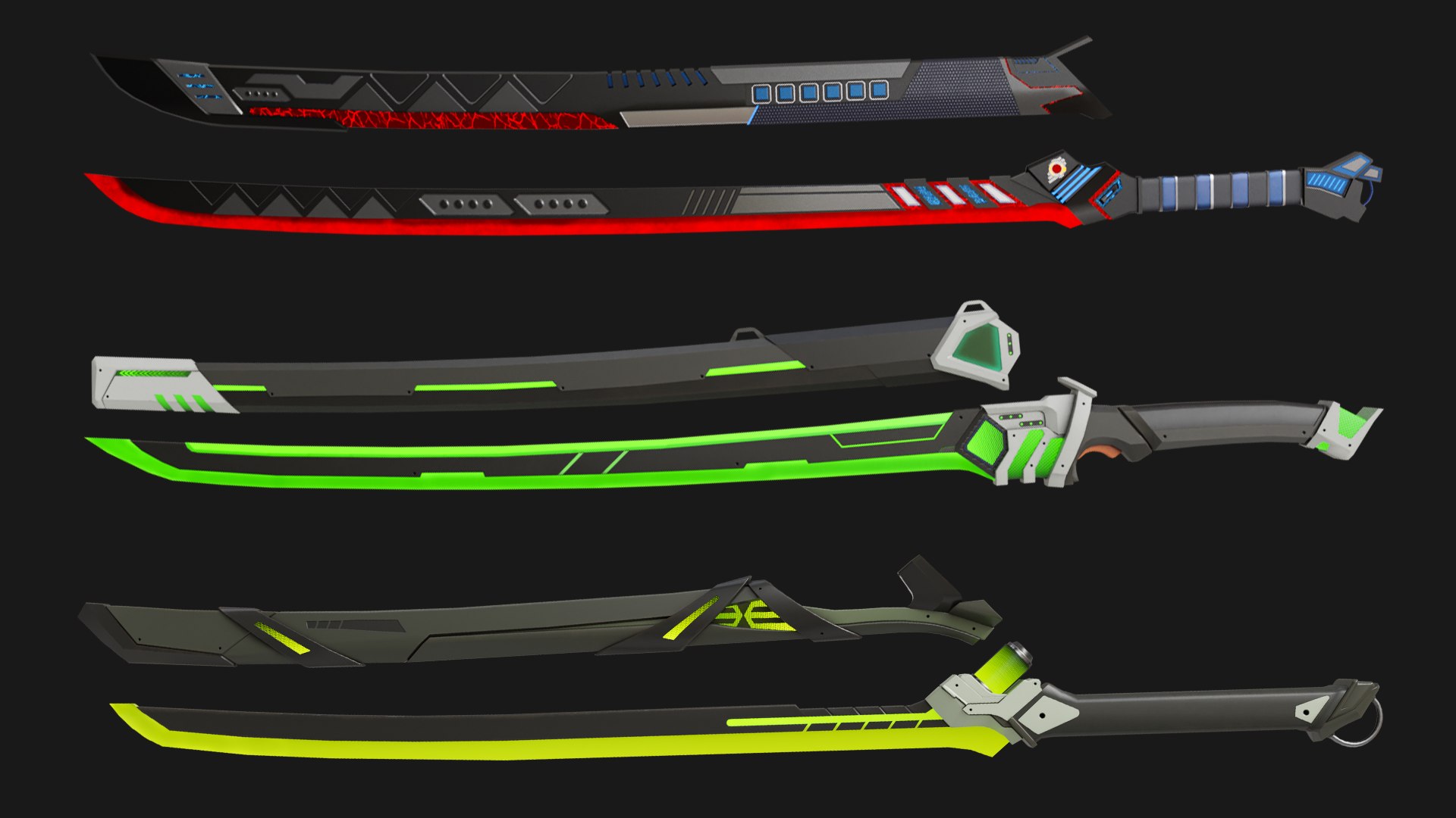 3D Model 5 Sci-Fi Katana Sword Collection 02 All PBR Unity UE Textures ...