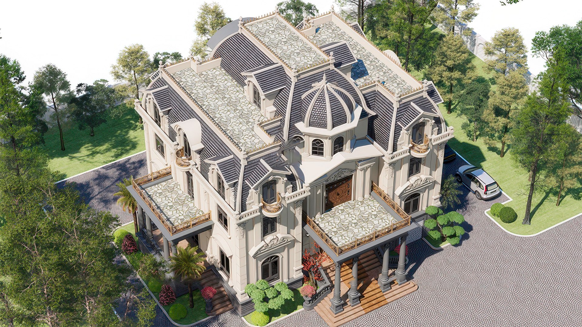 3D Majestic French Colonial Mansion-Sneechvn-MAX FBX OBJ Simlab DAE ...