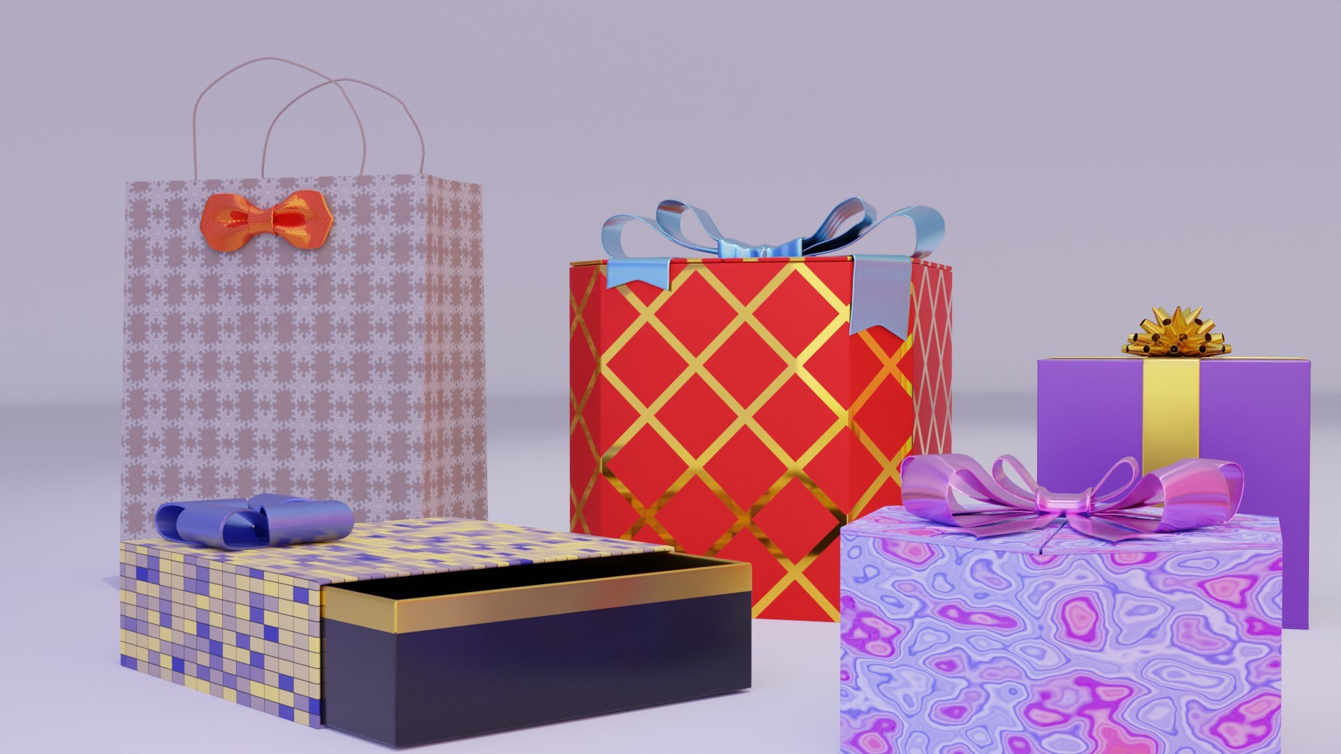 3D Christmas Gift Boxes And Bows 3D Model - TurboSquid 2002718