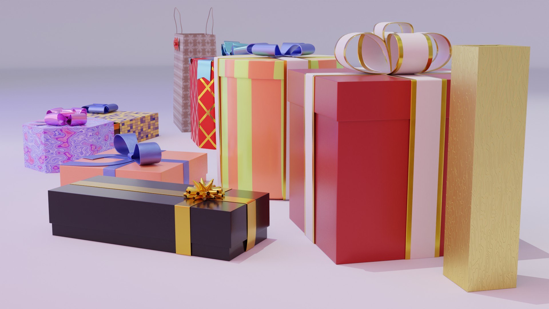 3D Christmas Gift Boxes And Bows 3D Model - TurboSquid 2002718