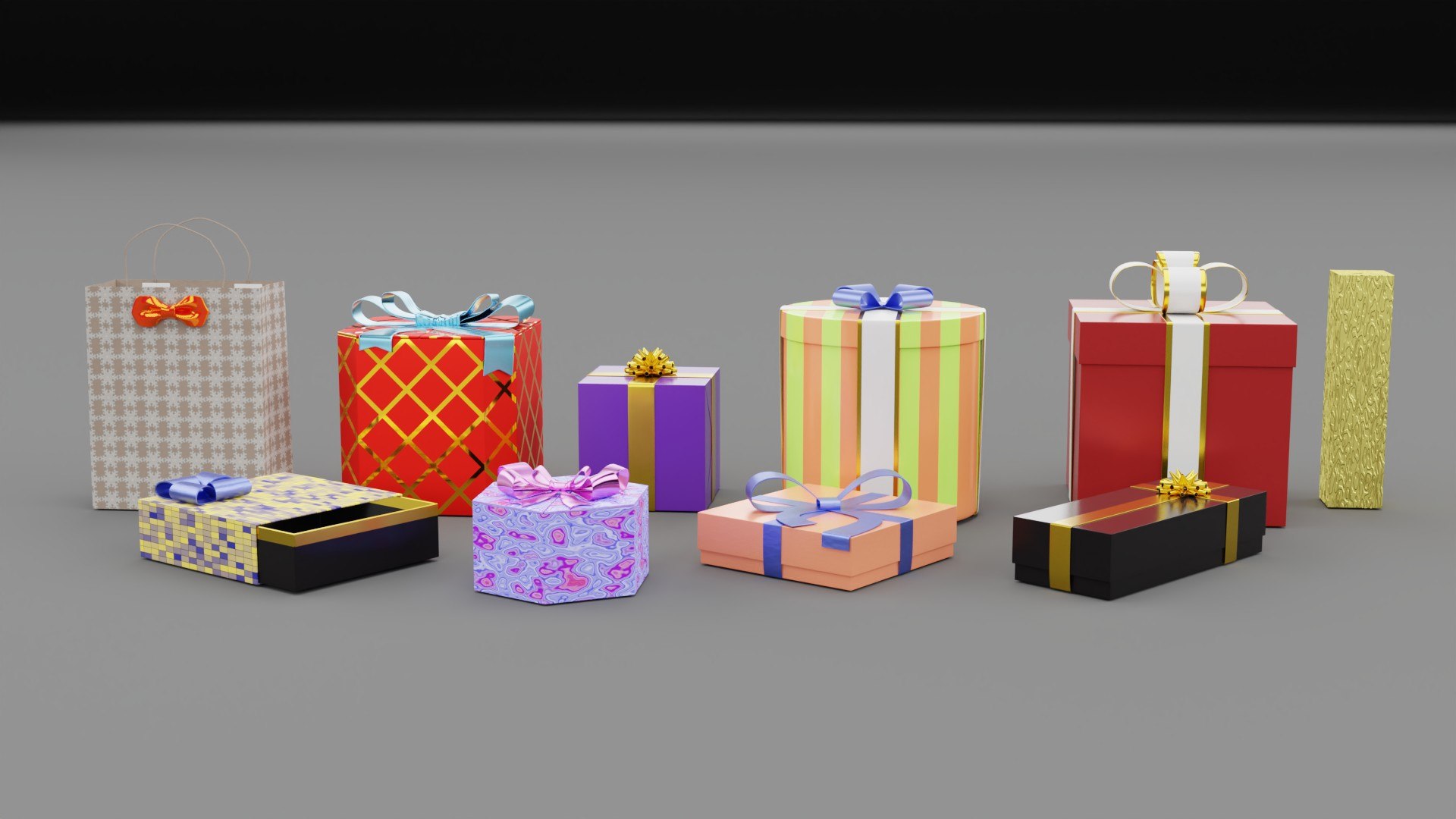 3D Christmas Gift Boxes And Bows 3D Model - TurboSquid 2002718