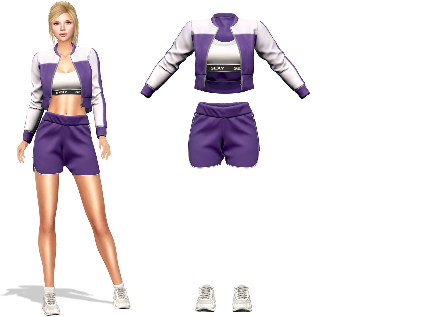 3D Purple White Runner Sports Outfit - TurboSquid 1892462