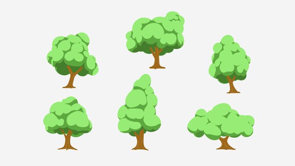 3D Cartoon Trees - pack of six - TurboSquid 1842029