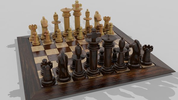 3d chess set wooden model