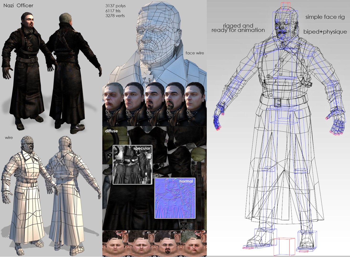 Rigged Nazi Germany Officer 3d Model