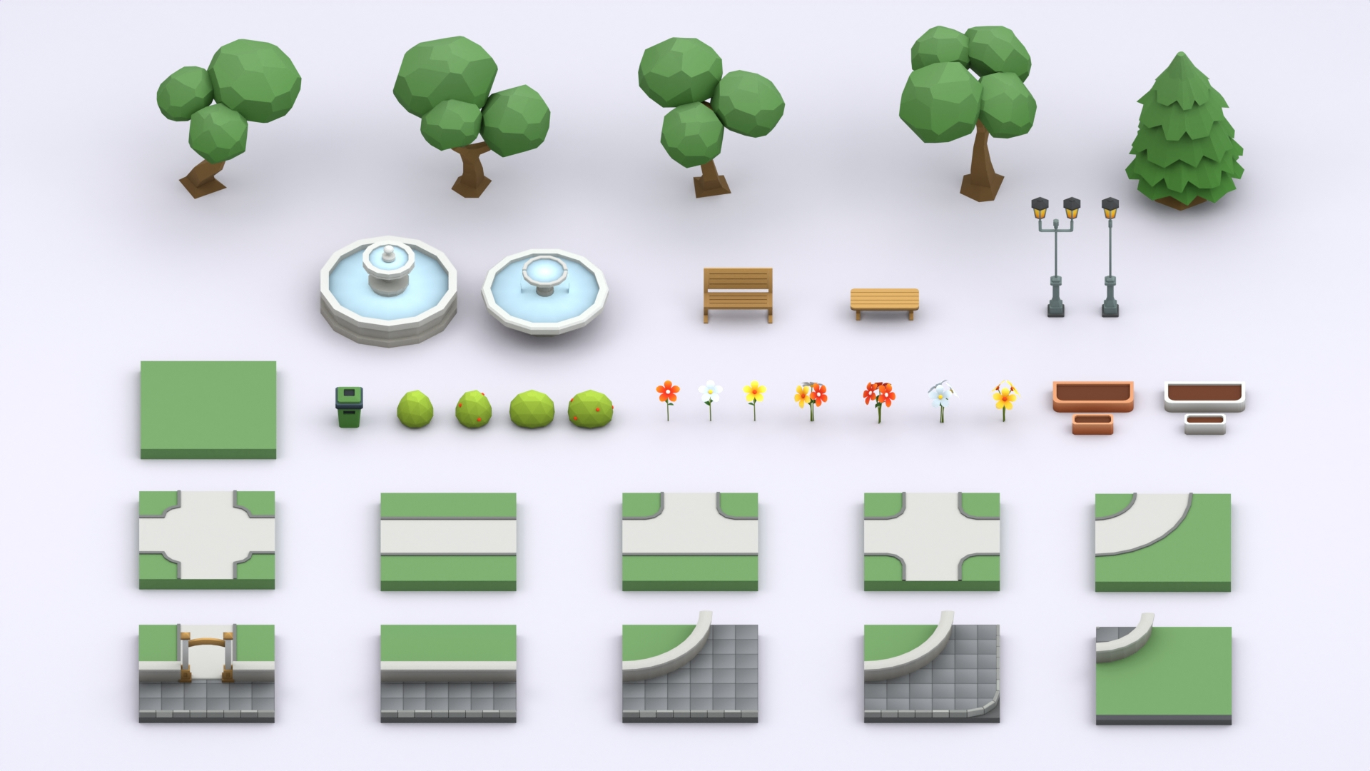Cartoon Low Poly Modular Park Pack Model - TurboSquid 2244312