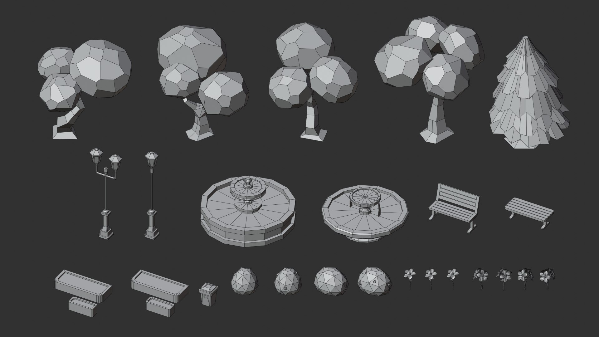 Cartoon Low Poly Modular Park Pack Model - TurboSquid 2244312