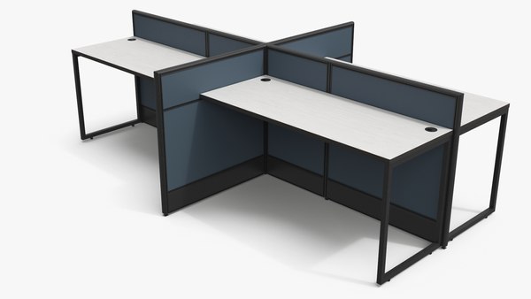 Büromöbel Vier-Sitzer-Kabine Grau Blau 3D-Modell - TurboSquid 2508043