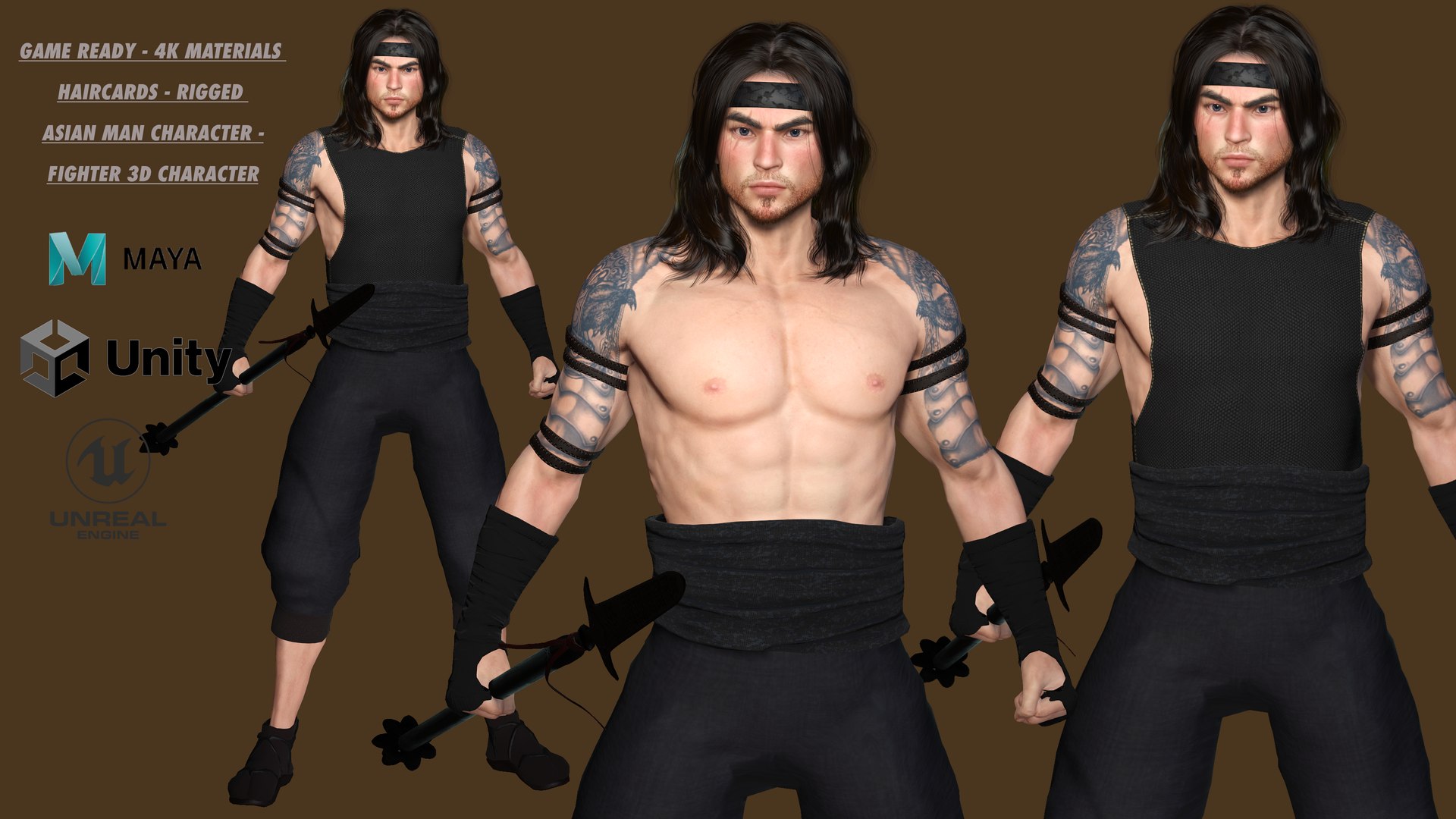 AAA 3D REALISTIC ASIAN CHINESE MALE CHARACTER - FIGHTER 3D Model ...