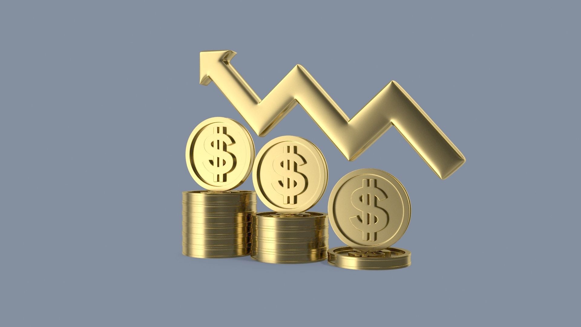 3D Money Profit Analytics Line Icon Growth Chart Arrow Coins Symbol ...