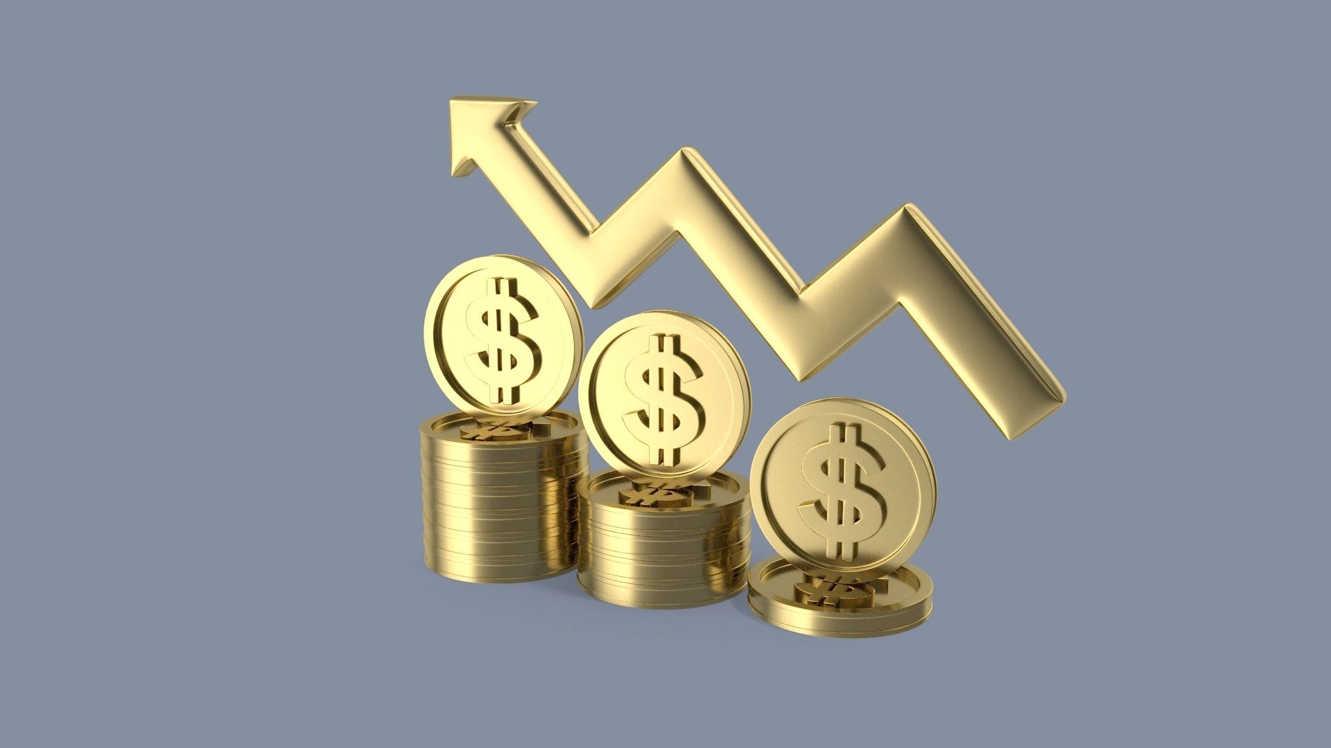 3D Money Profit Analytics Line Icon Growth Chart Arrow Coins Symbol ...