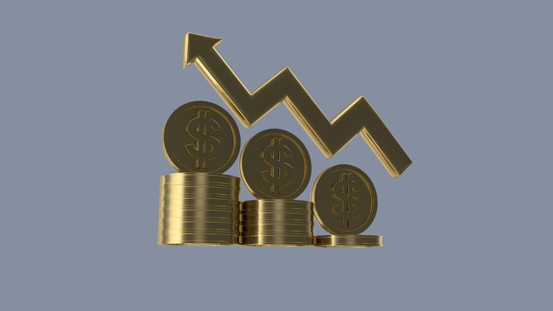 3D Money Profit Analytics Line Icon Growth Chart Arrow Coins Symbol ...