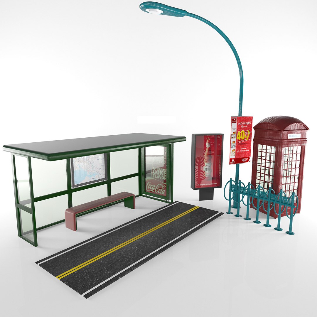 3D Bus Stop Street Model - TurboSquid 1345386