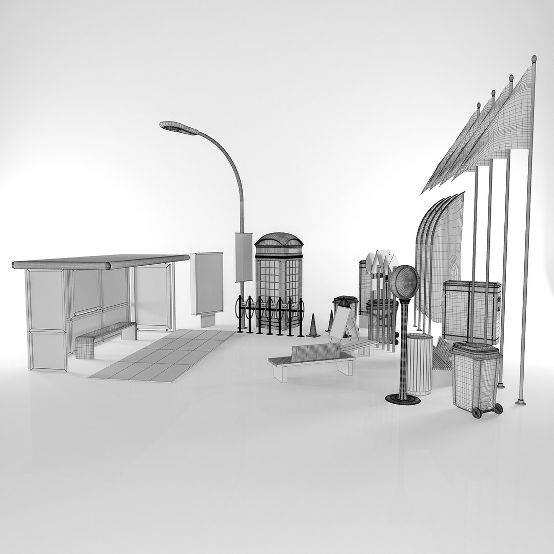 3D Bus Stop Street Model - TurboSquid 1345386