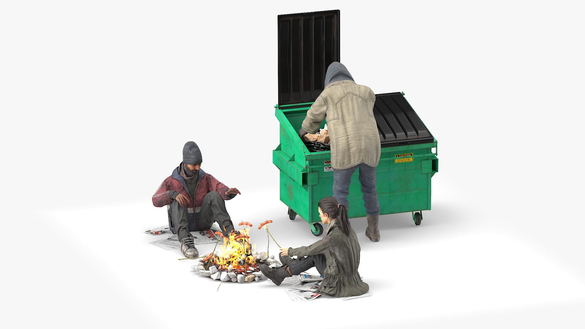 Homeless People Around Fire 3D Model - TurboSquid 2325287