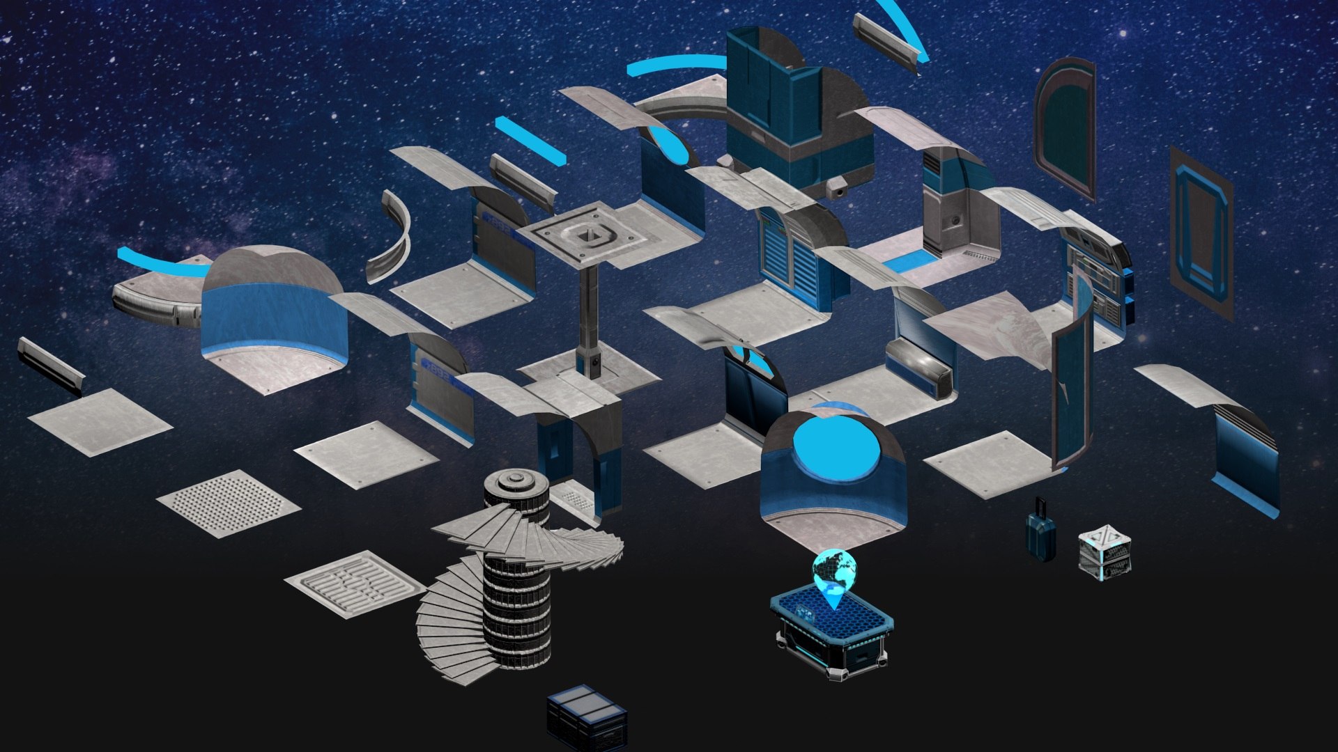 modular kit space station 3d 3ds